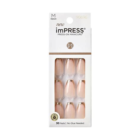 Kiss Impress Playback Press On Nails Gold Medium Length Coffin