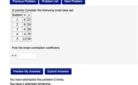 Solved 2 Points Consider The Following Small Data Set
