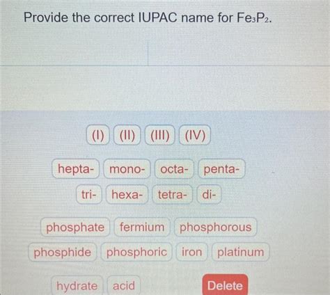 Solved Provide The Correct IUPAC Name For Mathrm Fe