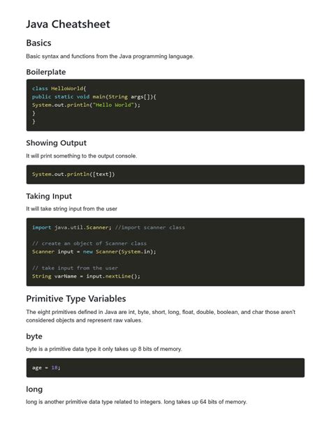 Java Cheatsheet - CodeWithHarry | PDF | Control Flow | Computer Programming