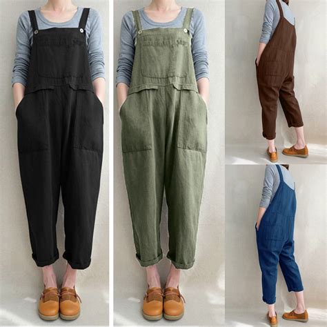 Utoimkio Womens Casual Loose Long Cotton Bib Overalls Baggy Linen Plus
