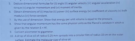5 Deduce Dimensional Formulae For I Angle Ii Angular Velocity Iii