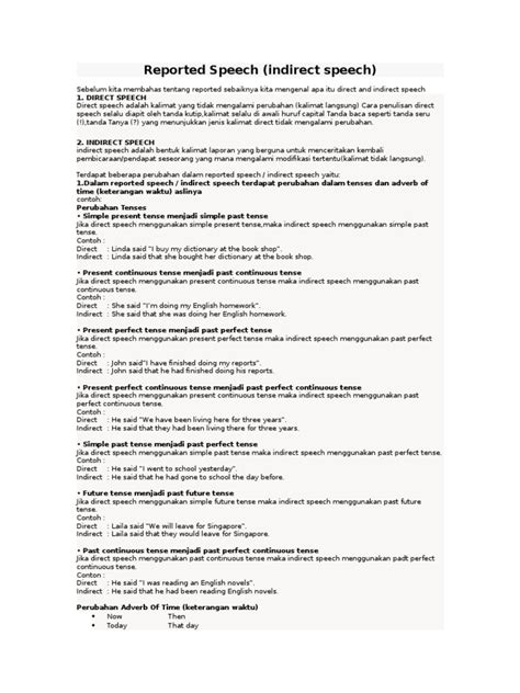 Pdf Penjelasan Direct Dan Indirect Speech Dokumen Tips