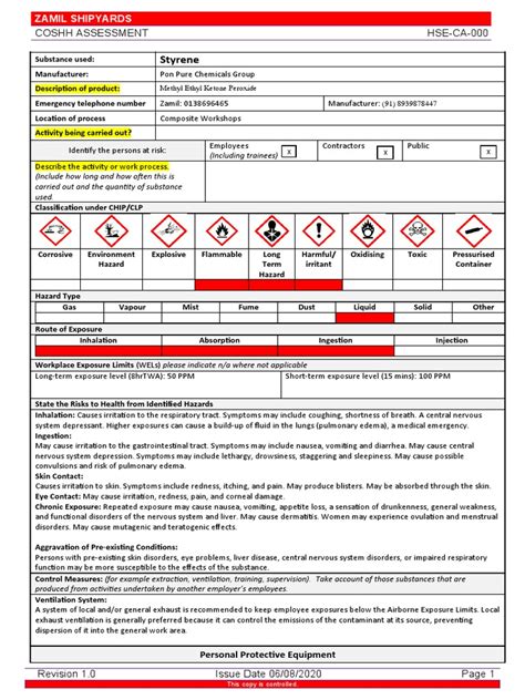 Hse Ca Styrene Pdf Personal Protective Equipment Breathing