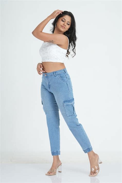 Womens High Waist Slim Fit Shirred Leg Denim