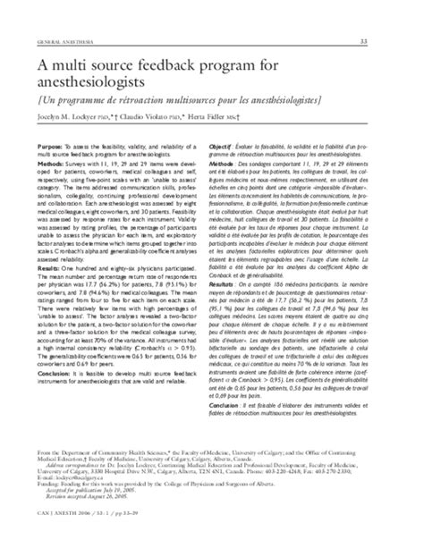 Pdf A Multi Source Feedback Program For Anesthesiologists Claudio