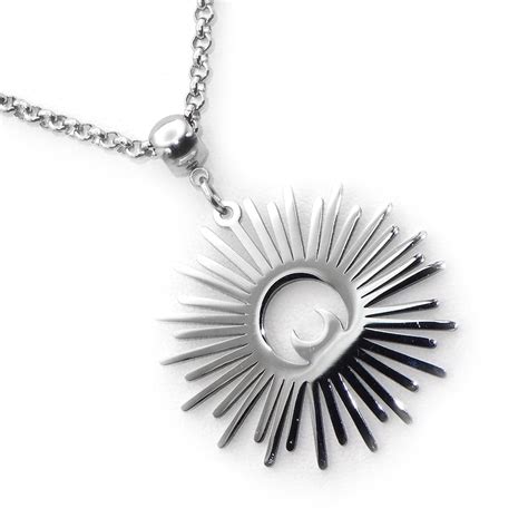 Celestial Radiating Crescent Moon Rays Pendant On Stainless Steel Rolo