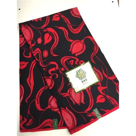WAX TISSU PAGNE AFRICAIN MODELE TYPE JAVA BLACK RED imprimé 6 YARDS