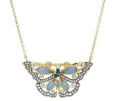 Ariva 18k Gold Clad Blue Multi Gemstone Butterf Ly Necklace