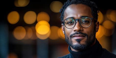 Portrait Of An Attractive Darkskinned Man Wearing Glasses Premium Ai