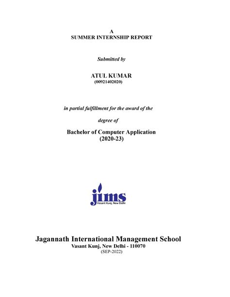 Atul Kumar Report A Summer Internship Report Submitted By Atul Kumar