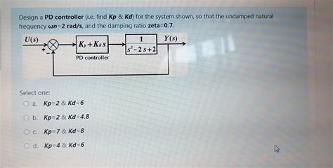 solved design a pd controller i e find kp and kd for the