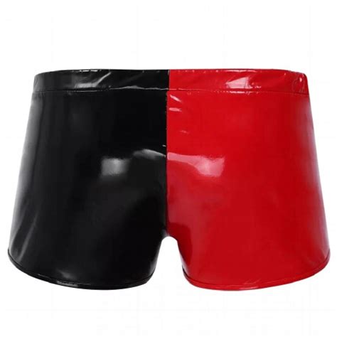 Mens Sexy Open Crotch Glossy Leather Boxer For Sex Shaping Latex Shorts