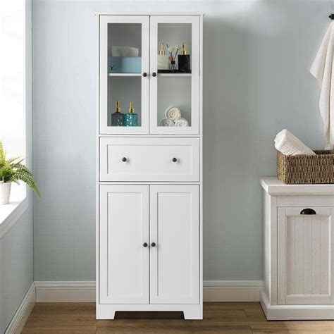 Zimtown 64 Tall Bathroom Storage Cabinet 2 Glass Doors Drawer