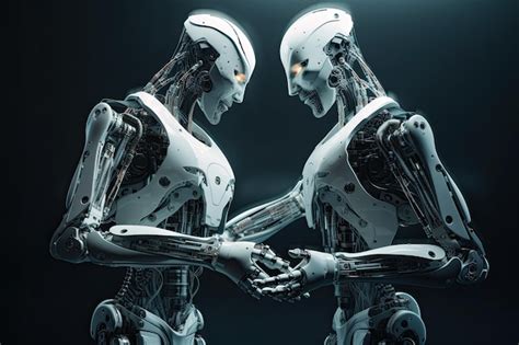 premium ai image two female robots looking at each other on black