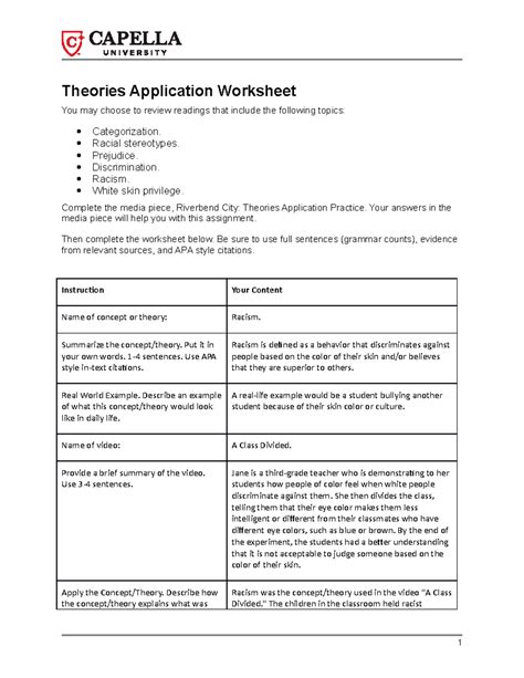 Cf Theories Application Worksheet Theories Application Worksheet You