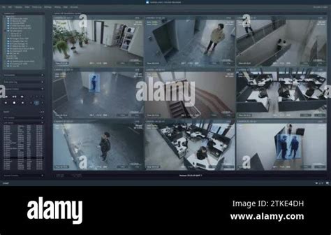 Playback Cctv Cameras In Office On Computer Screen Surveillance