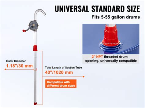 Vevor Drum Pump 6 Gpm Flow Rotary Barrel Pump Hand Crank Fits 5 To
