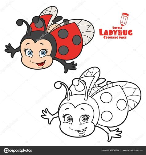 Cute Cartoon Ladybug Fly Color Variation Coloring Page Isolated White Vetor De ©yadviga 479548814