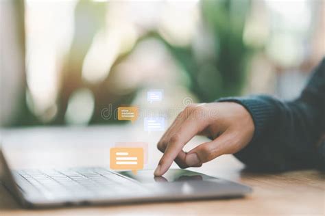 Human Hand Using A Laptop Computerconversation In The Chat Box Iconsocial Media Creation Ideas