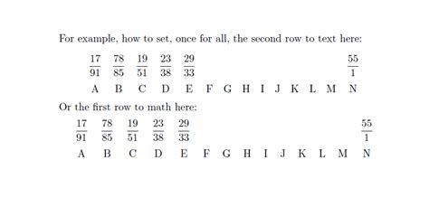 Tables How To Switch To Math Mode For A Whole Row Of A Tabular Or To