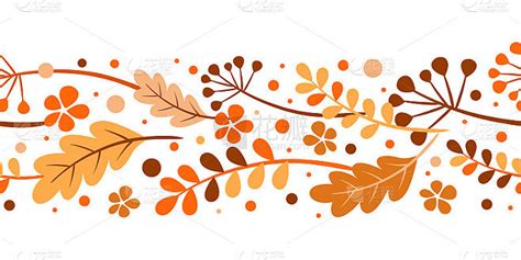 秋叶无缝边界矢量框架花环插图的秋天叶子在白色的背景橙色黄色棕色的橡树叶山灰花楸果