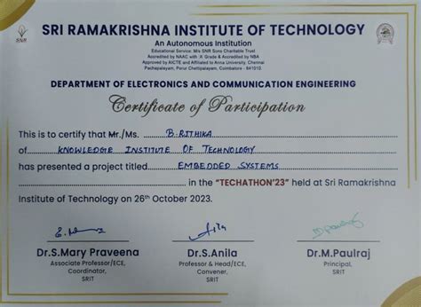 Rithika B On Linkedin This Is My Presentation Certificate From Sri