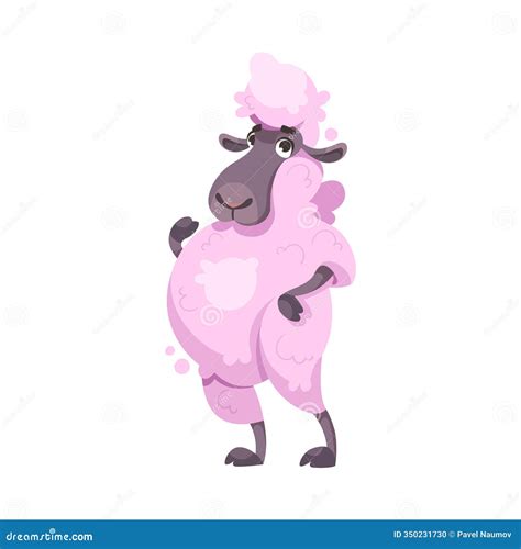 Funny Purple Sheep Farm Character With Wooly Body And Hoof Vector