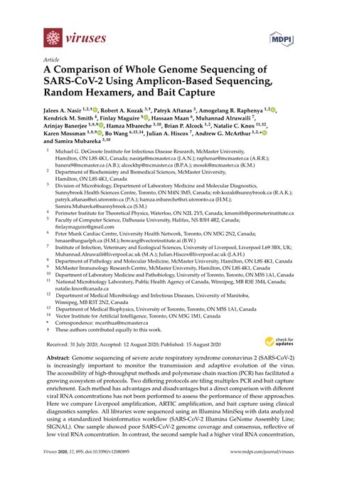 A Comparison Of Whole Genome Sequencing Of Sars Cov 2 Using Amplicon