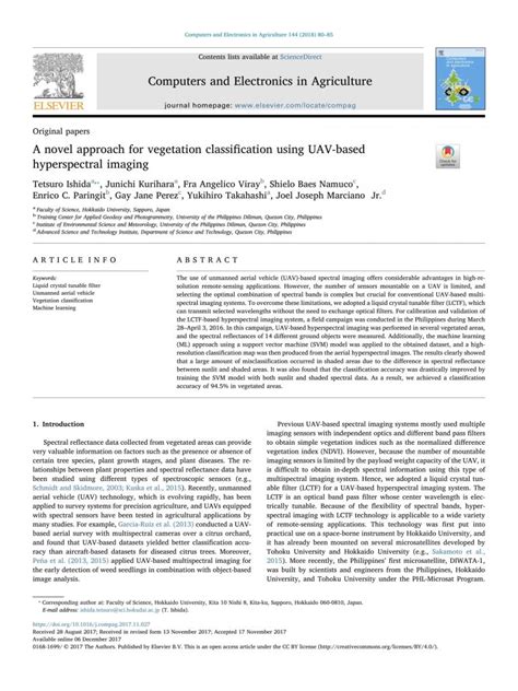 2018 Paper On A Novel Approach For Vegetation Classification Using Uav Based Hyperspectral