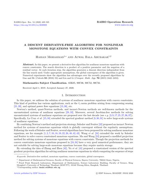 Pdf A Descent Derivative Free Algorithm For Nonlinear Monotone