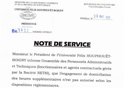 Note Dinformation Du 16 Mai 2024 Université Félix Houphouët Boigny