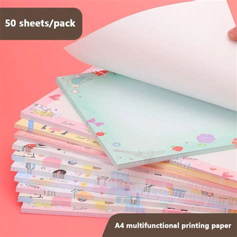 50แผ่น ชุดมัลติฟังก์ชั่ A4สีเครื่องพิมพ์กระดาษลูกไม้รูปแบบการ์ตูน Kawaii เครื่องเขียนกระดาษสำเนา