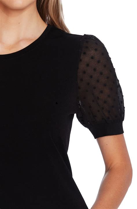 Cece Puff Sleeve Mixed Media Top Nordstrom