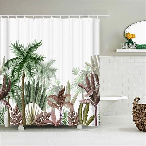 Tropical Plants Palm Trees Leaves Shower Curtains Bath Curtain
