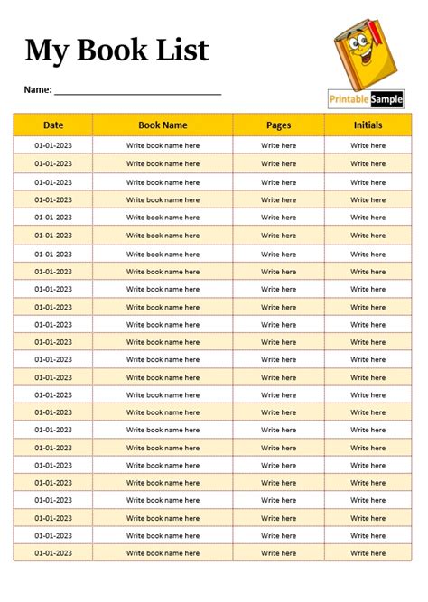 10 Free Booklist Templates Printable Samples