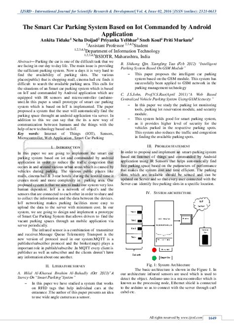 Pdf The Smart Car Parking System Based On Iot Commanded By Android Application