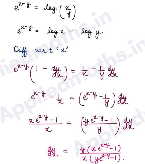 Class 12 CBSE Applied Maths Differentiation Exercise 5 1