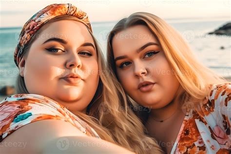 Ai Generated Two Fat Caucasian Girls Spending Good Time At The Beach