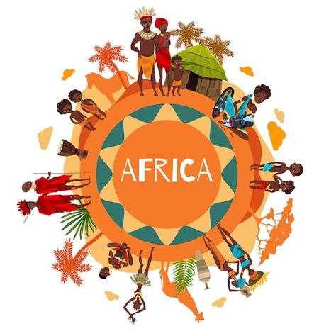 Free Vector African Cultural Symbols Round Composition Poster