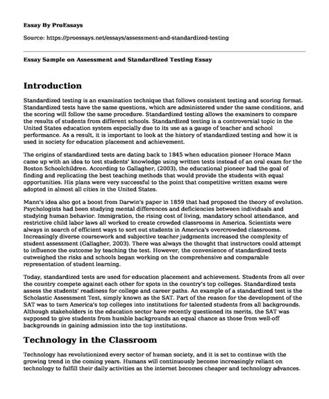 📗 Essay Sample On Assessment And Standardized Testing Free Essay Term Paper Example