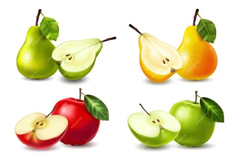 Premium Vector Realistic Pear Apple Icon Set Yellow Green Pears And
