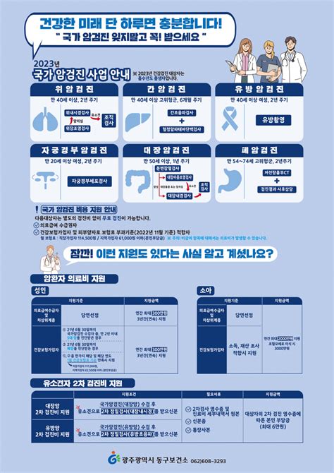 건강한 미래 단 하루면 충분합니다 「 2023년 국가암검진 사업 」 안내 광주광역시 동구 웰로