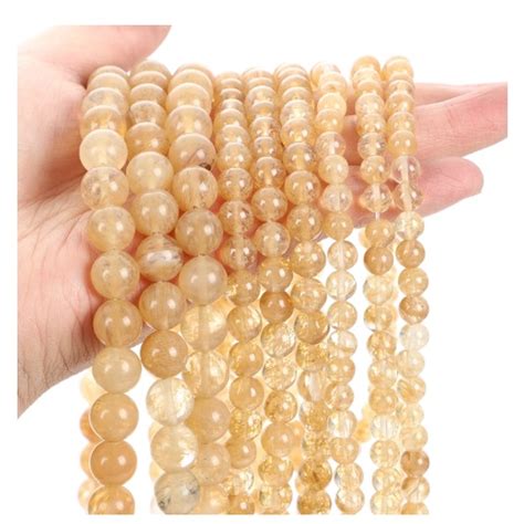 Natural Stone Beads Yellow Citrines Quartzs Round Loose Spacer Bead 46