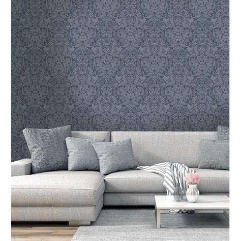 Holden 56 Sq Ft Navy Blue Non Woven Textured Scenic Unpasted Wallpaper