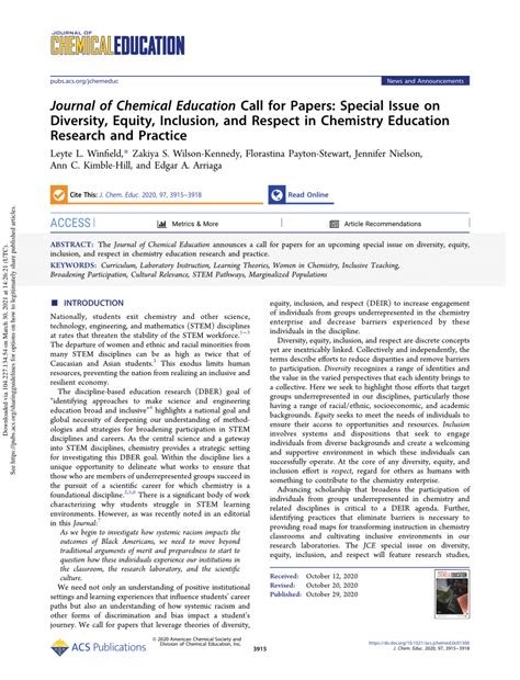 Pdf Journal Of Chemical Education Call For Papers Special Issue On