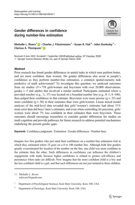 Pdf Gender Differences In Confidence During Number Line Estimation