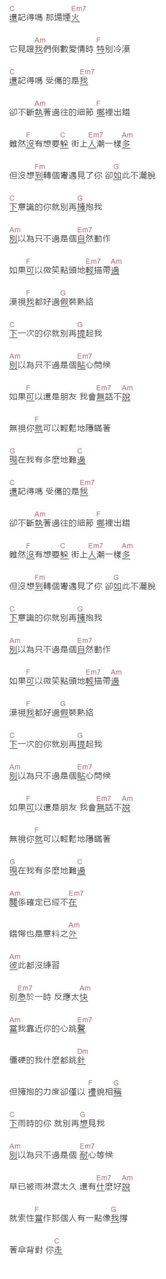 扫弦节奏型《别再想见我》吉他谱弹唱练习 C调六线谱图片谱 易谱库