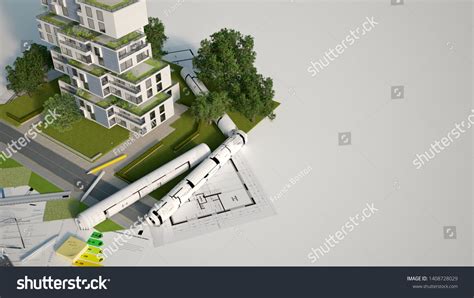 3d Rendering Sustainable Modern Apartment Building Blueprints Over 54