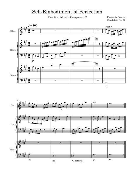 Self Embodiment Of Perfection Sheet Music For Piano Oboe Harp Mixed Trio